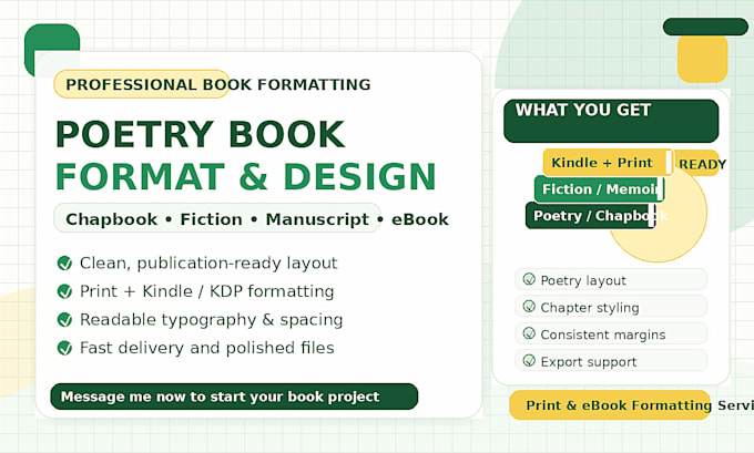 Design, format poem book, chapbook, fiction, poetry book,manuscript ...