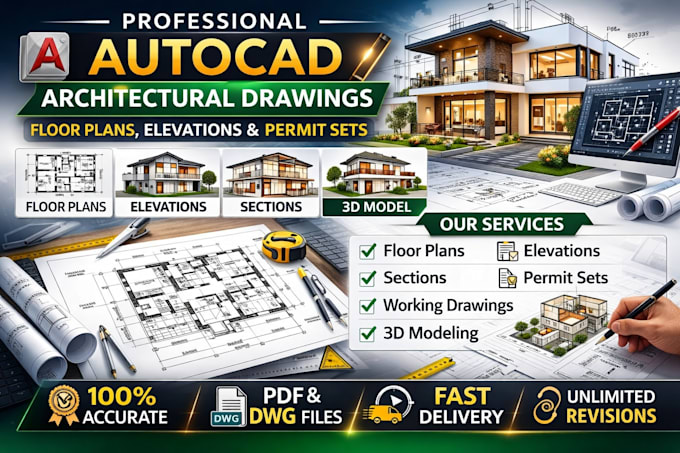 Create autocad architectural drawings, floor plans, elevations and ...