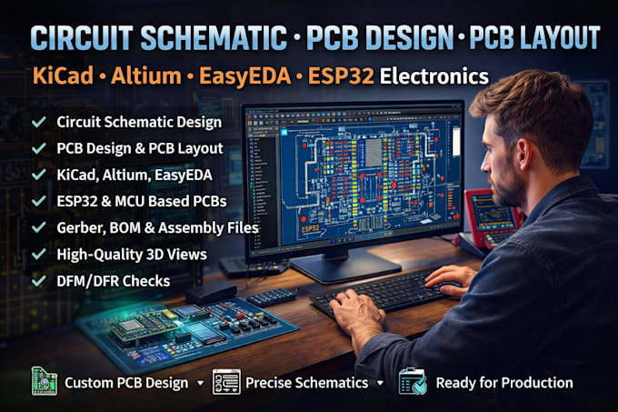 Diseño de esquemáticos de circuitos, diseño de pcb, distribución de pcb ...