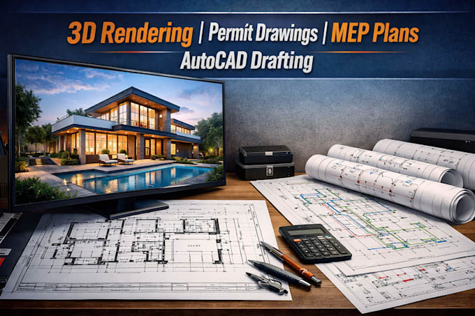 Create 3d architecture rendering, permit drawing, permit mep plan ...