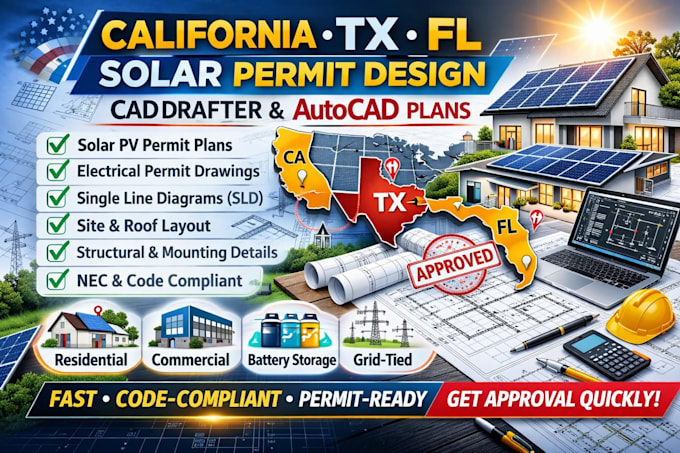 California tx, fl solarpermit-design, cad-zeichner, autocad-plan ...