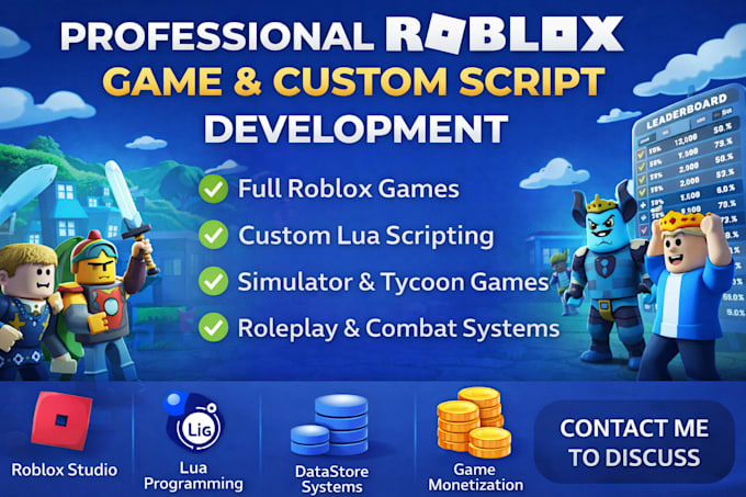 Develop pro roblox game, roblox script, ugc, minecraft ready to publish ...