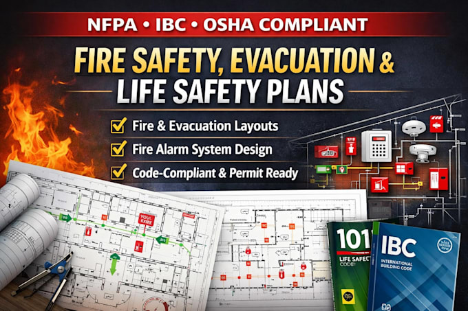 Design nfpa, ibc osha compliant fire safety, evacuation and fire alarm ...