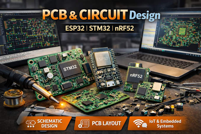 Create pcb layout, circuit schematic, esp32, stm32, nrf52 design, pcb ...