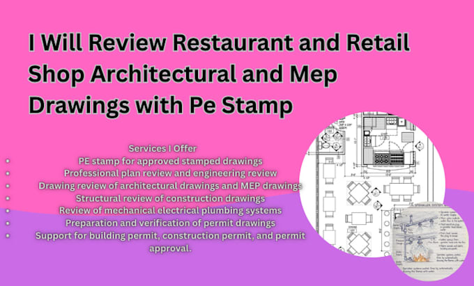 Review restaurant and retail shop architectural and mep drawings with ...