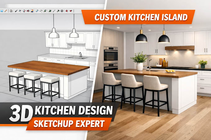 Design custom kitchen island and kitchen furniture in 3d sketchup by ...