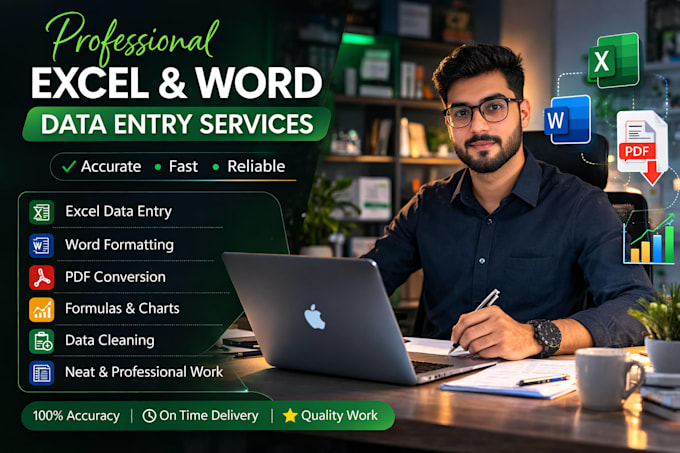 Do excel data entry, word formatting, copy paste and pdf to word or ...