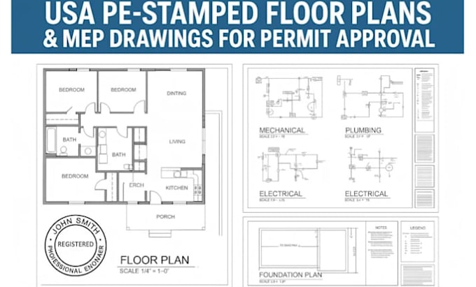 Create real estate architectural floor plan, building permit drawings ...