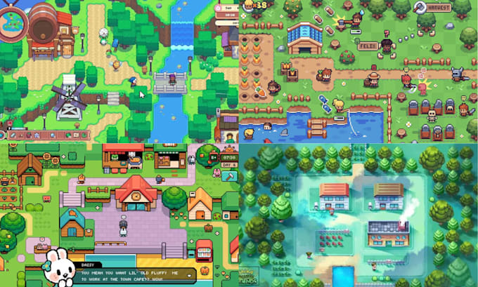 Crear arte de tileset pixelado de vista superior, tilemap, recurso para ...