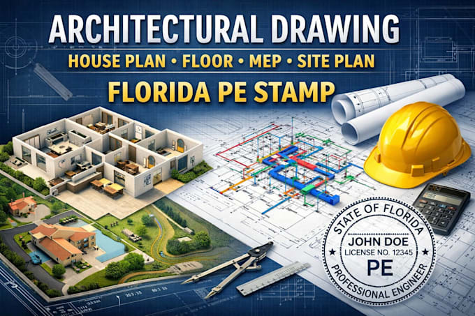 Draw architectural drawing house plan floor, mep, site plan florida pe ...