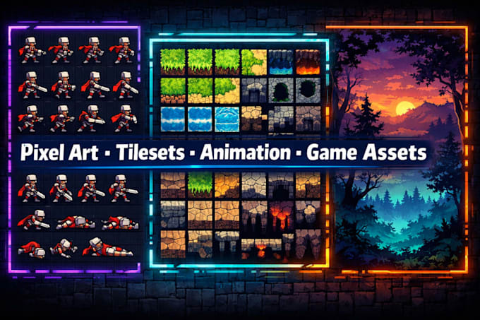 Make pixel art background pixel animation tileset pixel art character ...