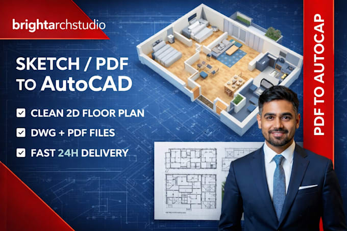 Redraw floor plan sketch pdf or image into autocad drawing by ...