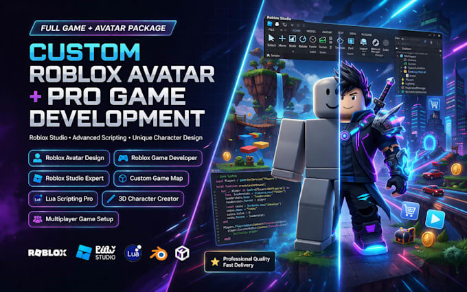 Design roblox avatar and develop character roblox game in roblox studio ...