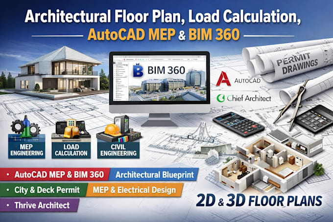 Calcul de charge de plan d'étage architectural autocad mep bim360 ...