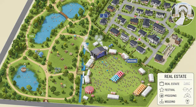 Design event map, park map, festival map, wedding and real estate maps ...