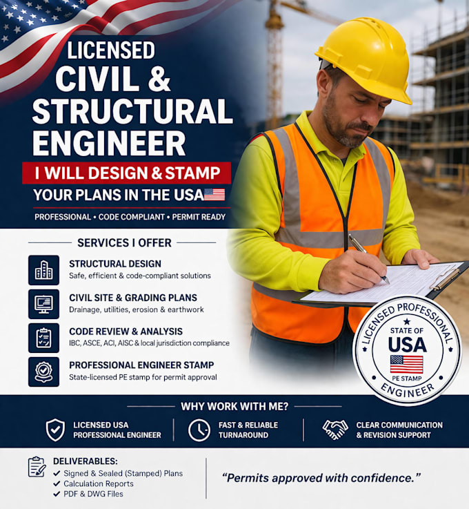 Design and stamp your plans as a usa licensed civil and structural ...