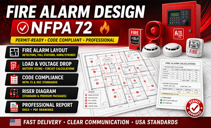 Design fire alarm system nfpa 72 calculation drawings for permit ...