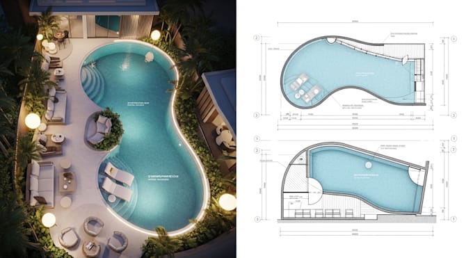 Design and stamp detailed swimming pool design pool site plan ...