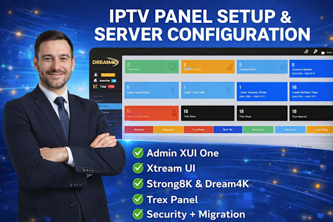 Setup admin xui panel,xtraem ui server,strong8k,dream4k and trex ...