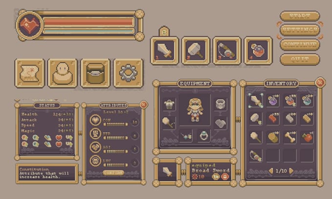 Pixel art ui pixel hud game art gui icon tileset mana bar ui screen fnf ...