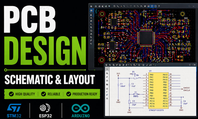 Do pcb design, schematic, stm32 esp32 arduino, gerber bom, altium kicad ...