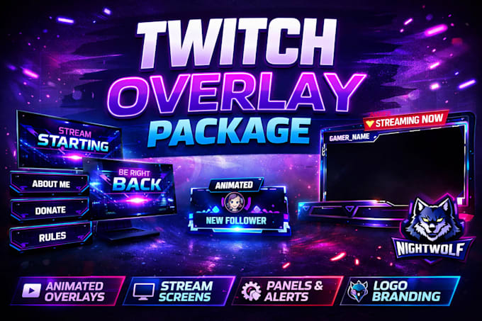 Design custom twitch overlay, panels, screens, and logo branding stream ...