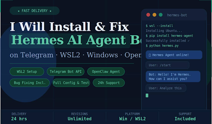Install fix hermes ai agent telegram bot window wsl2 setup openclaw ...