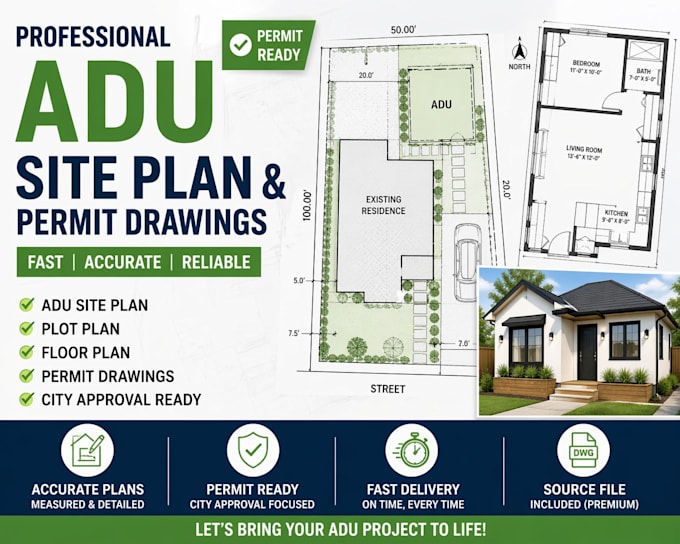 Draw permit ready adu site plan, plot plan and floor plan for city ...