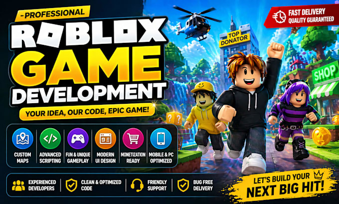Create a professional roblox game with custom maps scripting ui ...