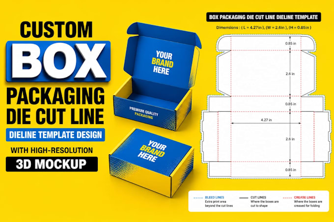 Create 3d mockup with box packaging design die cut line dieline ...