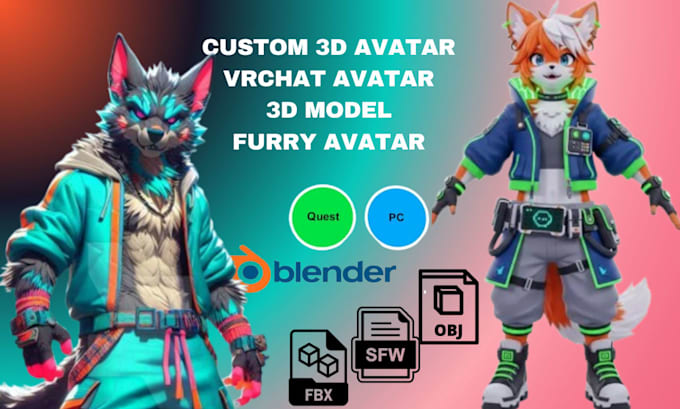 Criar modelo vrm avatar para vrchat, avatar furry, nsfw, vrc avatar ...