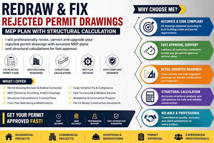 Redraw and fix rejected permit drawings mep plan with structural ...