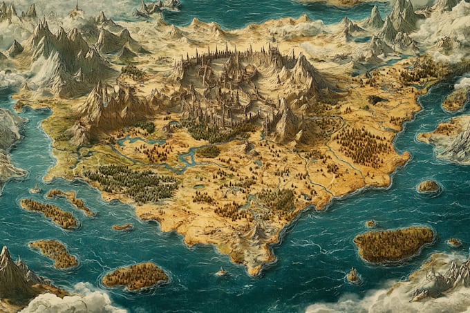 Crea illustrazioni di mappe fantasy per dnd, romanzi e giochi