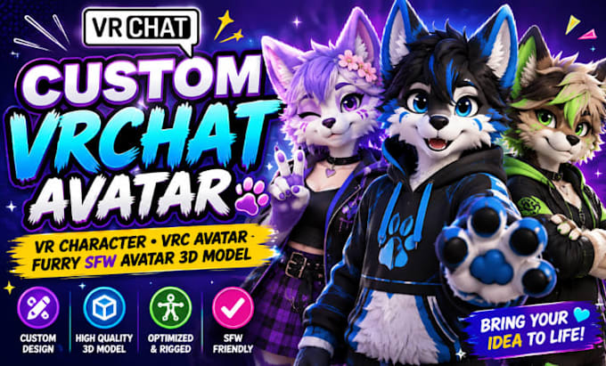 3d vrchat avatar, furry avatar commission, vrc avatar vr character nsfw ...