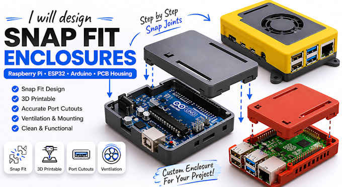 Design snap fit raspberry pi case, esp32 enclosure and arduino pcb ...