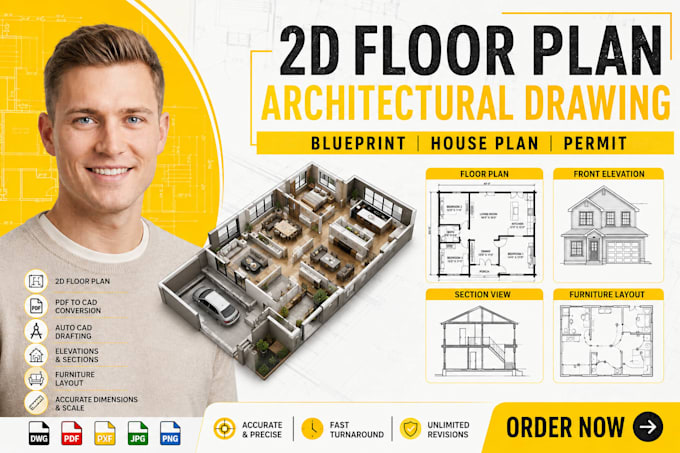 Draft architectural 2d floor plan, permit drawing and blueprint in ...