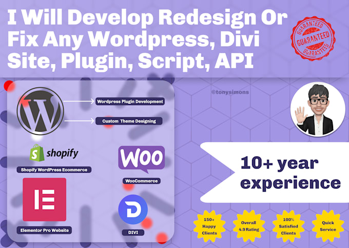 Develop redesign or fix any wordpress, divi site, plugin, script, api by Tonysimons | Fiverr