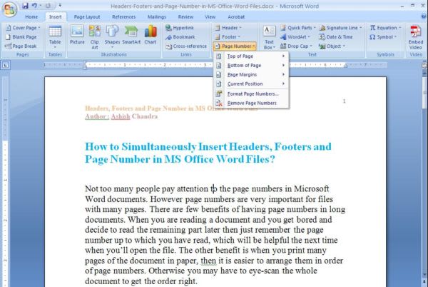 Sequence page number, insert page header and page footer in microsoft ...