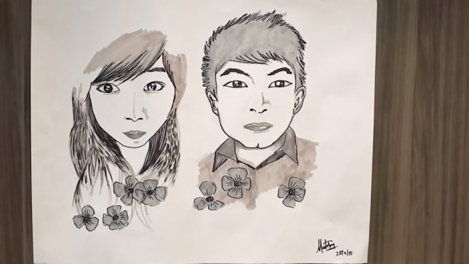 Draw a unique couple illustration portrait poster by Artaholic | Fiverr