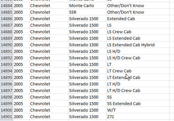 Send you an automotive year, make, model and trim list by Idealws | Fiverr