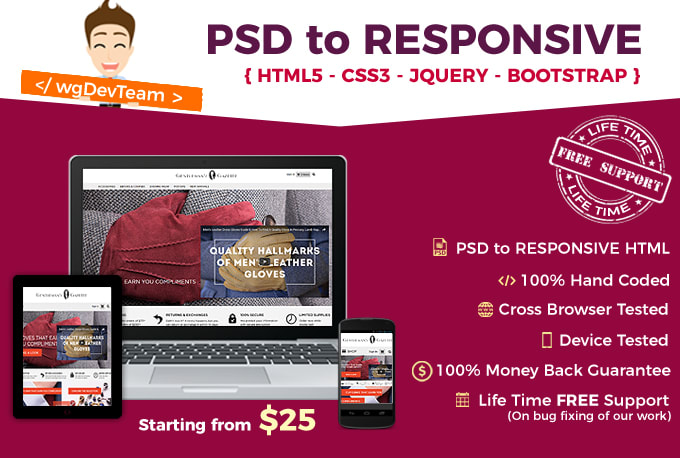 Convert psd file to responsive html page by Wgdevteam | Fiverr