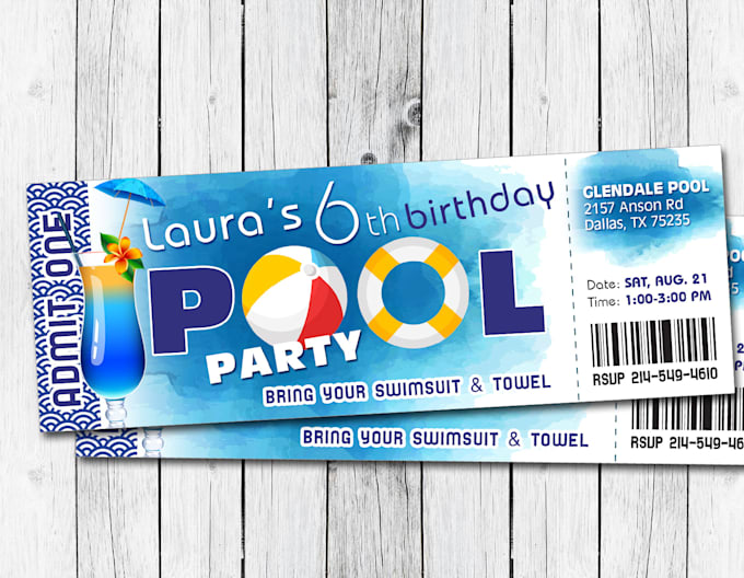 Design pool party ticket invitation by Terlichko | Fiverr