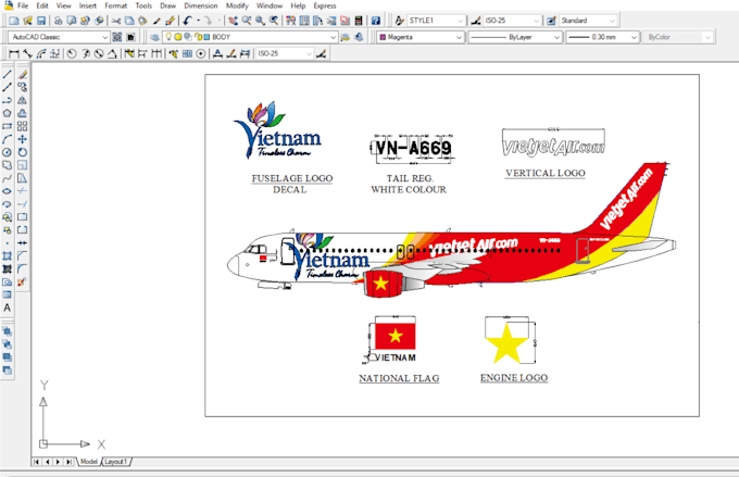 Design 2d your aircraft livery drawing using autocad by Jeirwan | Fiverr