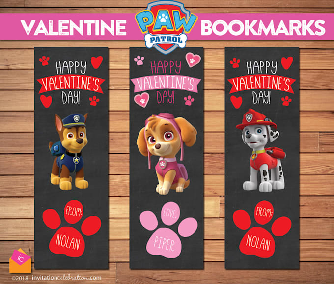 Make paw patrol valentine bookmark by Invitationceleb | Fiverr