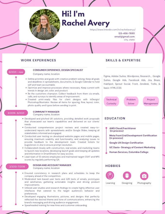 Create an outstanding, eye catching resume by Rachelavery | Fiverr