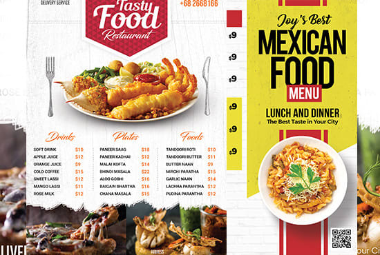 Design food menu flyer, trifold menu, catalog menu by Designvil | Fiverr