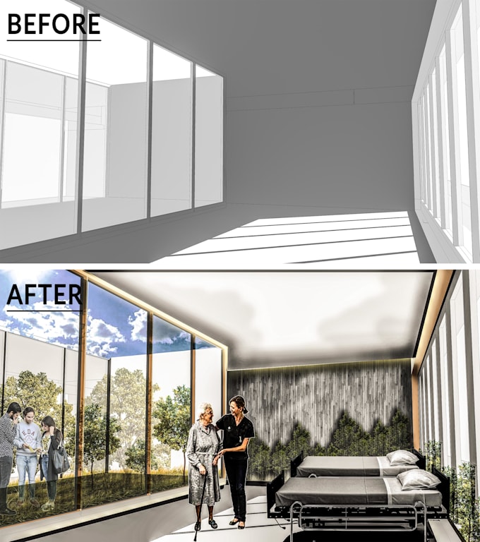 Do the photoshop rendering of interior design by Tayybariaz | Fiverr