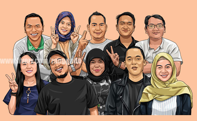 Draw your team or group to cartoon portrait by Ranggade | Fiverr