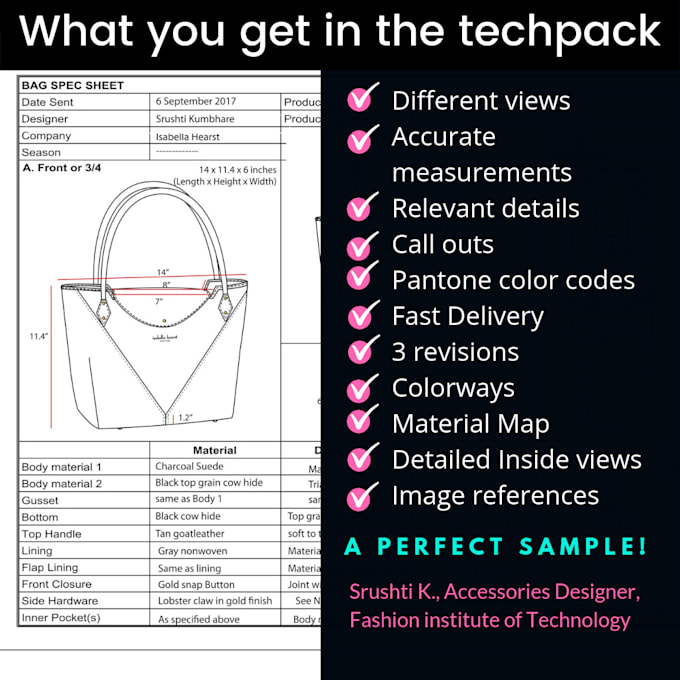 Create a detailed handbag cad techpack for your factory by Srushk | Fiverr