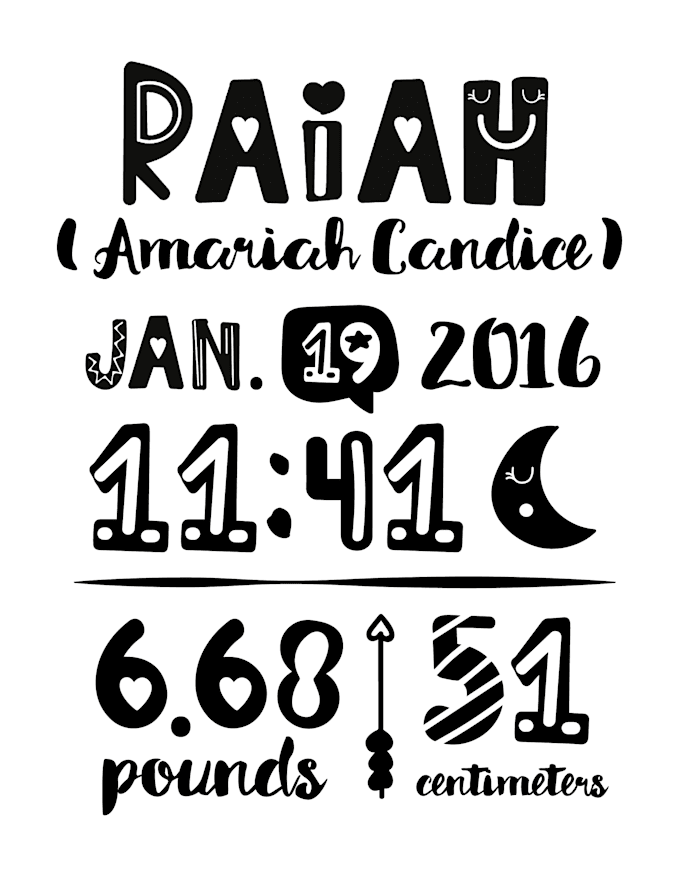 Design a cute birth stats art print by Asterlou | Fiverr